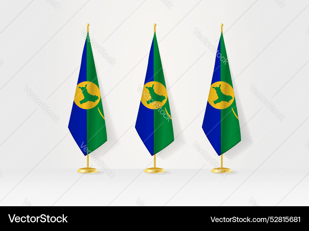 Three christmas island flags in a row on golden Vector Image