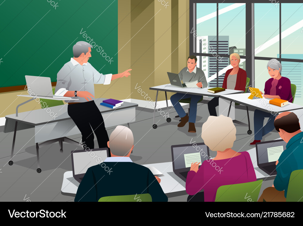 Adults in a college classroom Royalty Free Vector Image