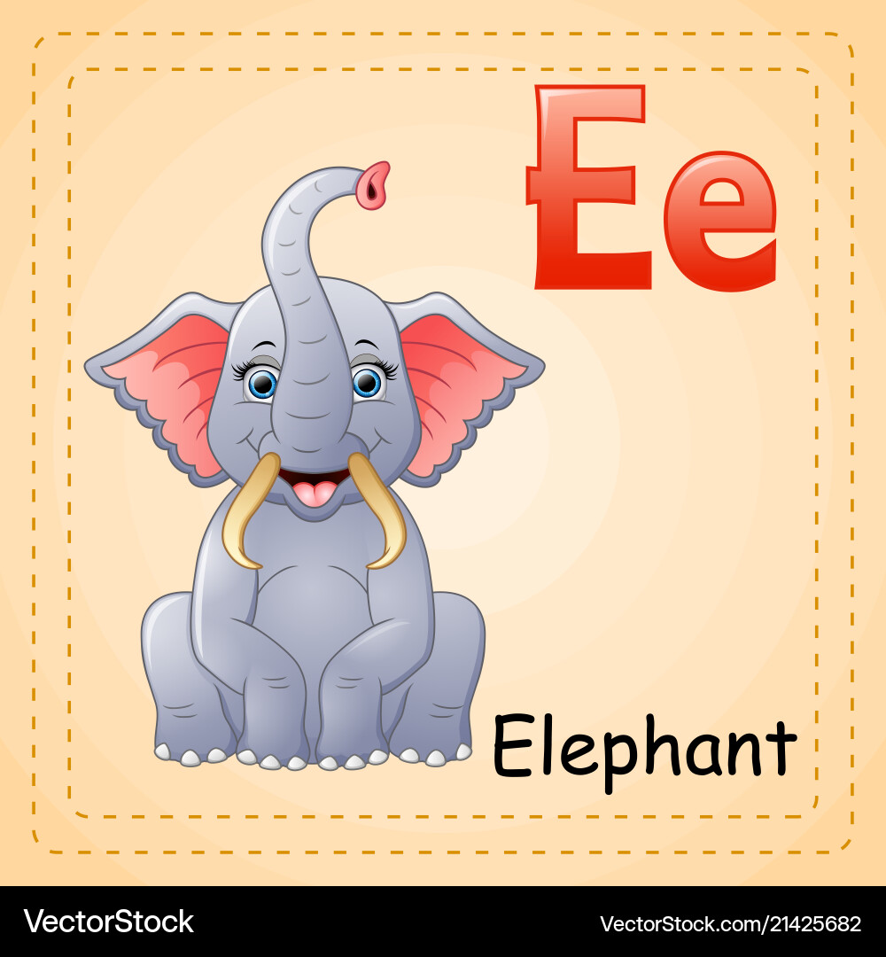 Animals alphabet e is for elephants Royalty Free Vector