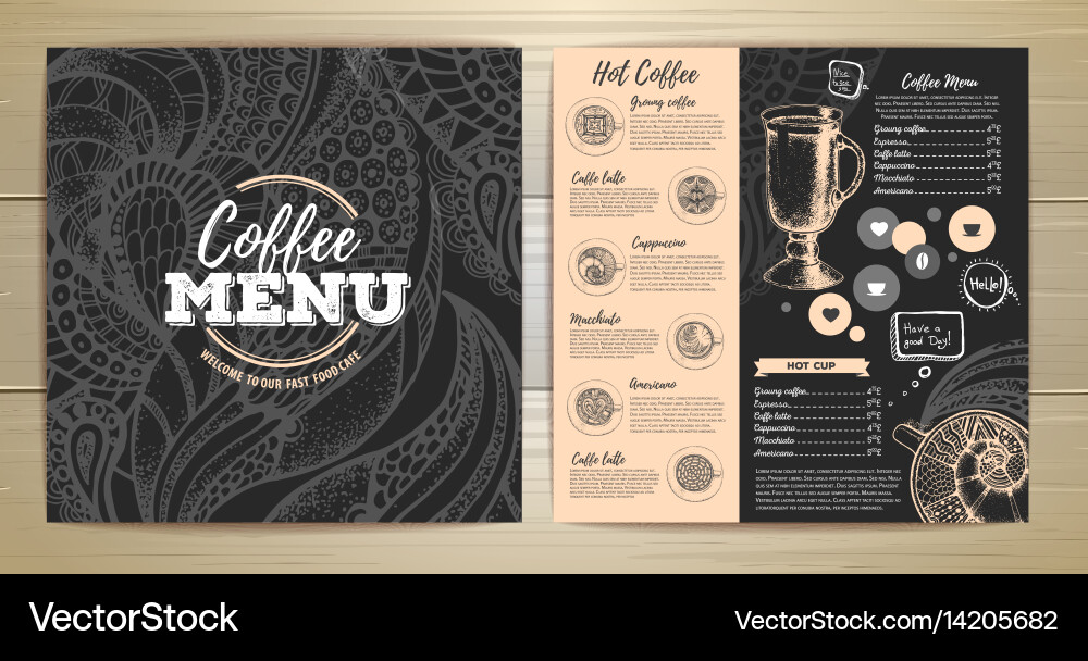 Coffee menu design sketch of cup Royalty Free Vector Image