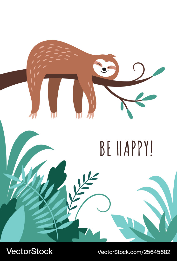 Cute sloth is sleeping on branch tree Royalty Free Vector