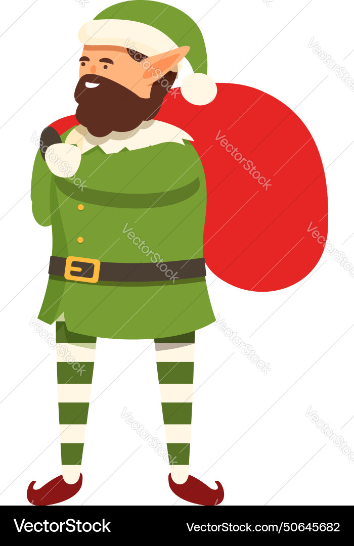 Elf with red sack icon cartoon christmas Vector Image