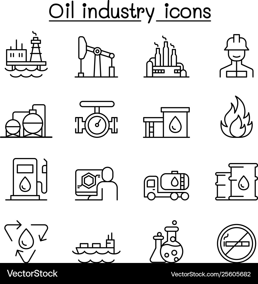 Oil Industry Icon Set - Thin Line Royalty Free Vector Image