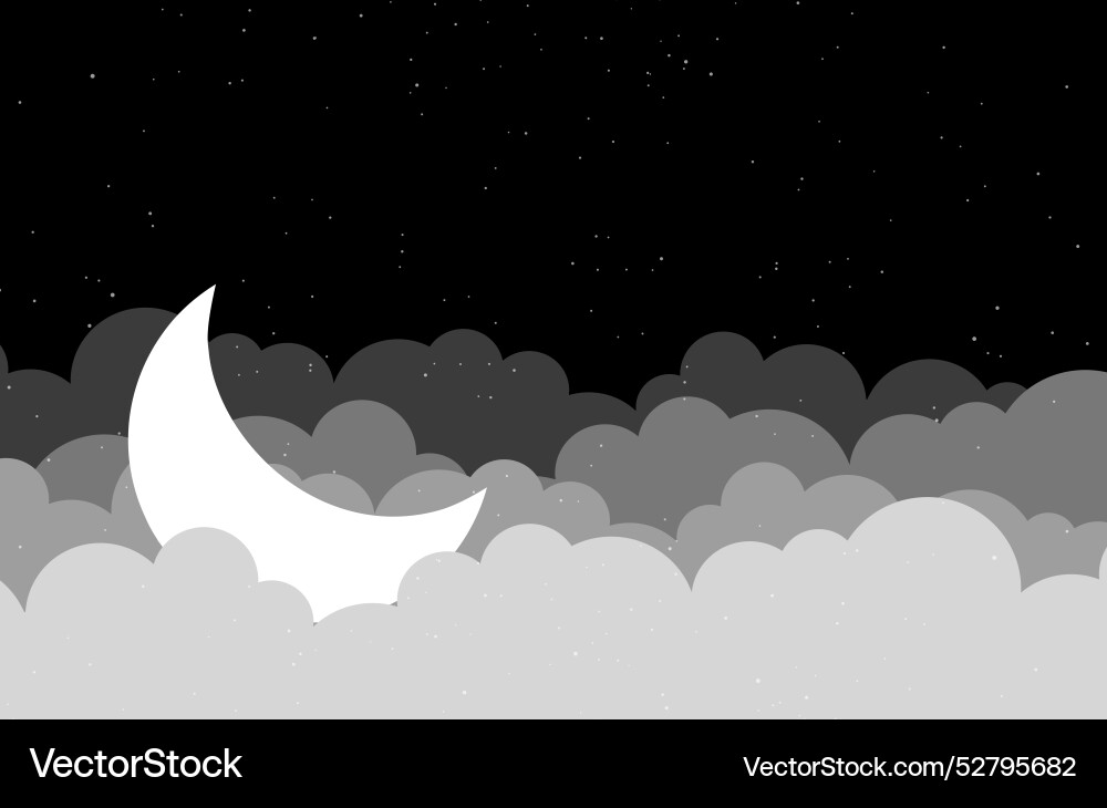 Papercut style moon stars and clouds background Vector Image