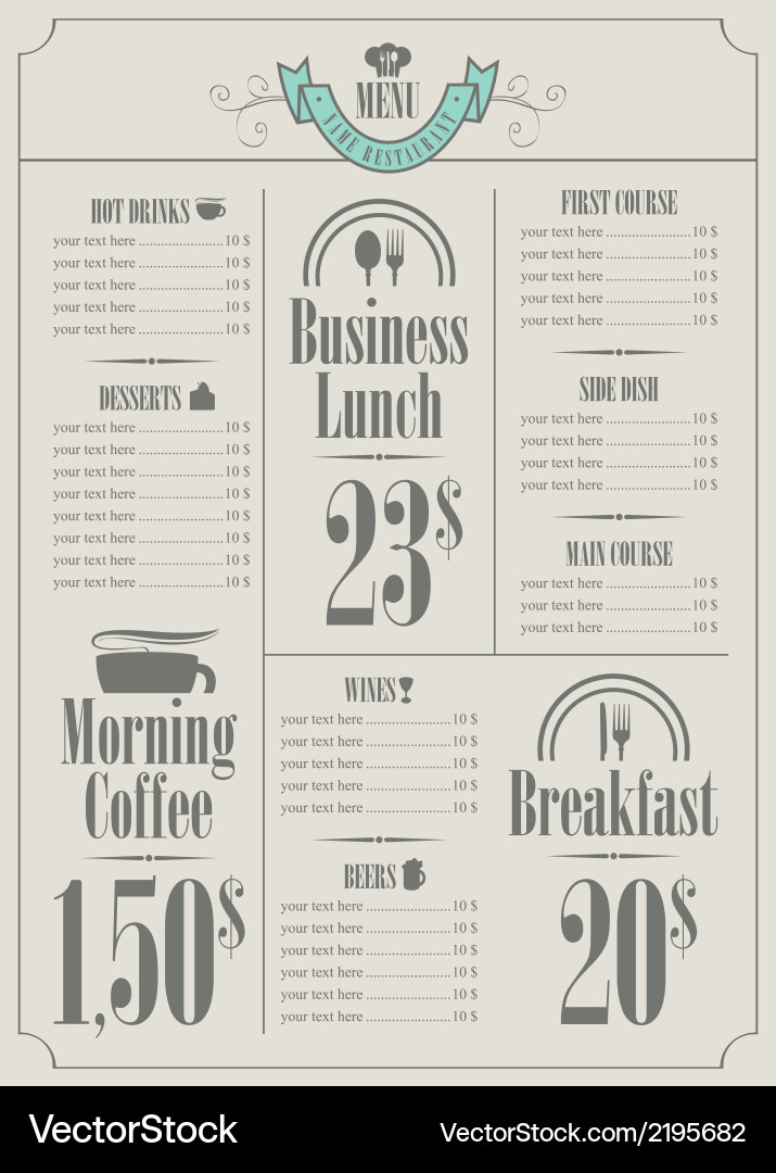 Restaurant Price List Menu Royalty Free Vector Image