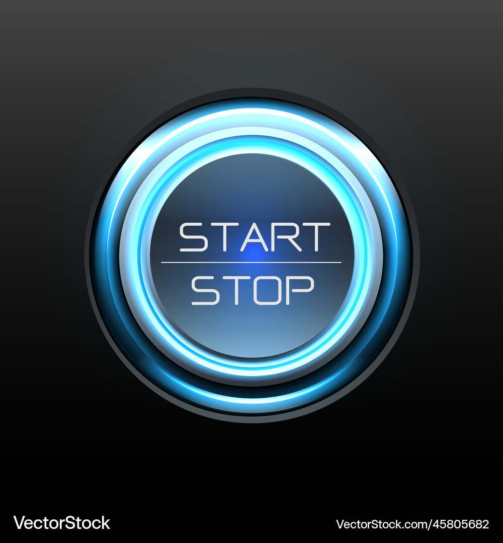 Start stop engine button blue light power Vector Image