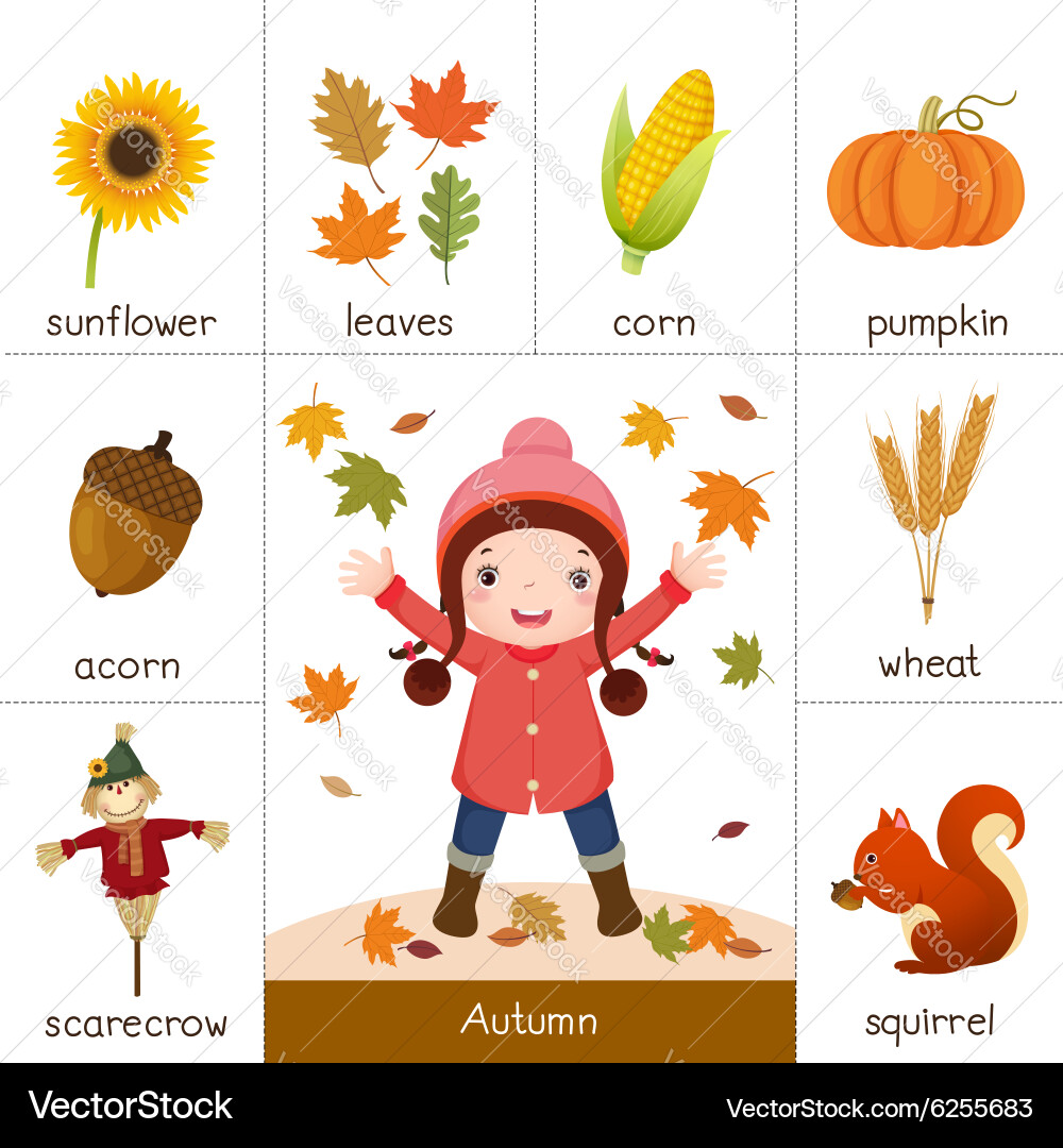 Autumn Girl Flash Cards Royalty Free Vector Image