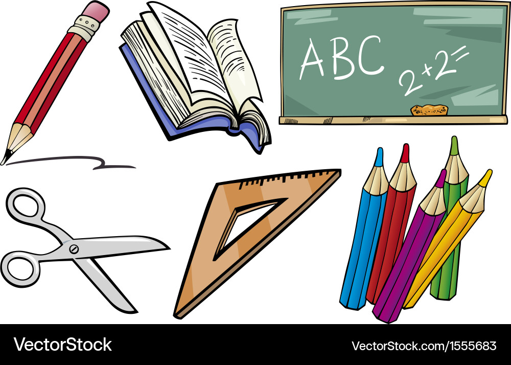 School objects cartoon set Royalty Free Vector Image