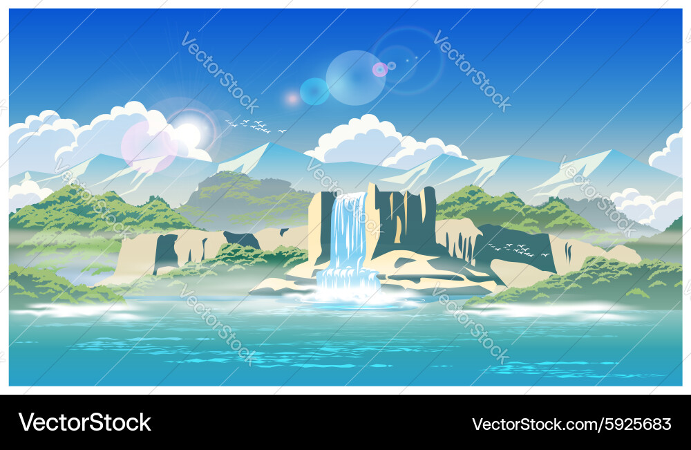 Waterfall and highlands Royalty Free Vector Image