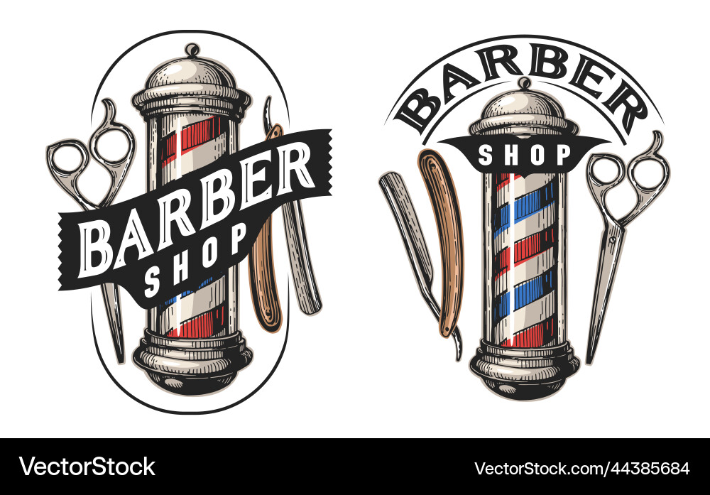 Barbershop emblem barber pole scissors shaving Vector Image