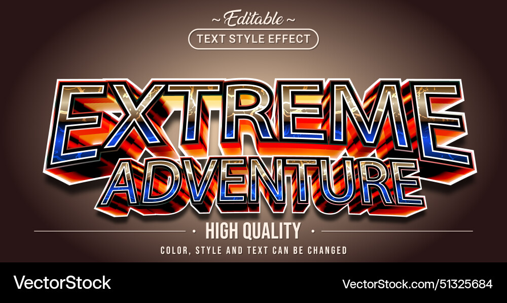 Editable text style effect - extreme adventure Vector Image