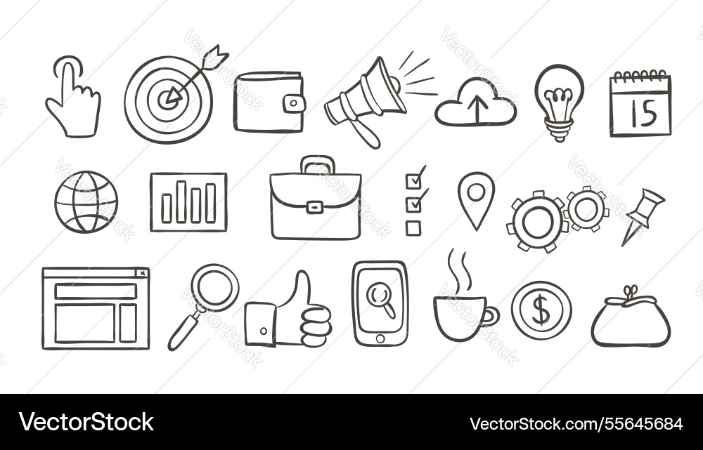 Hand-drawn seo marketing icon set Royalty Free Vector Image