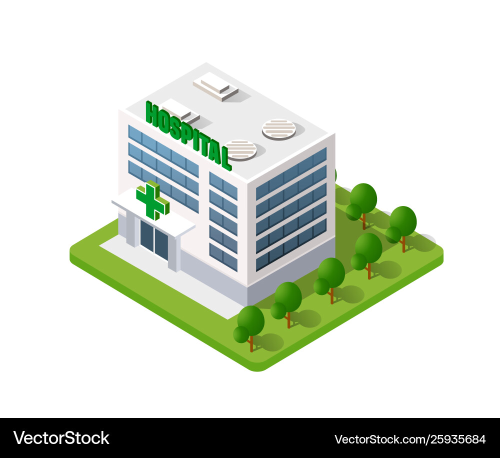 Hospital isometric 3d building Royalty Free Vector Image