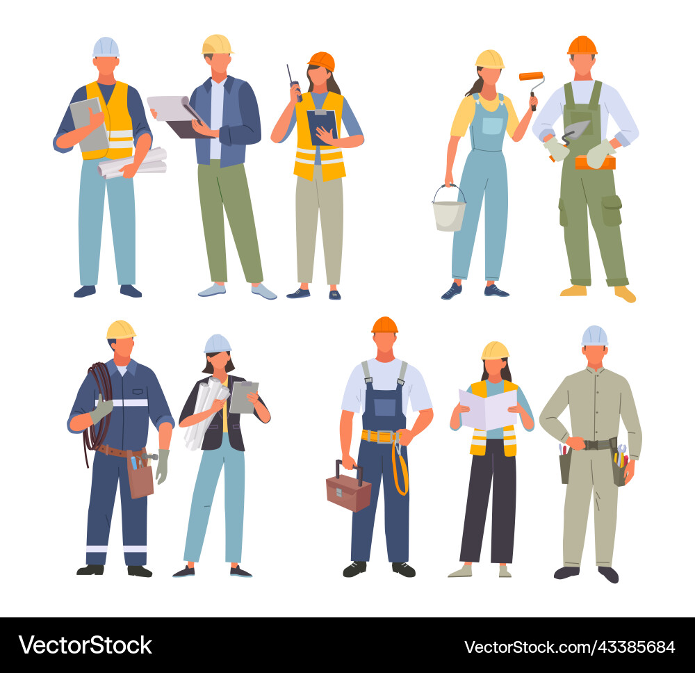 Industrial workers professions engineers painters Vector Image