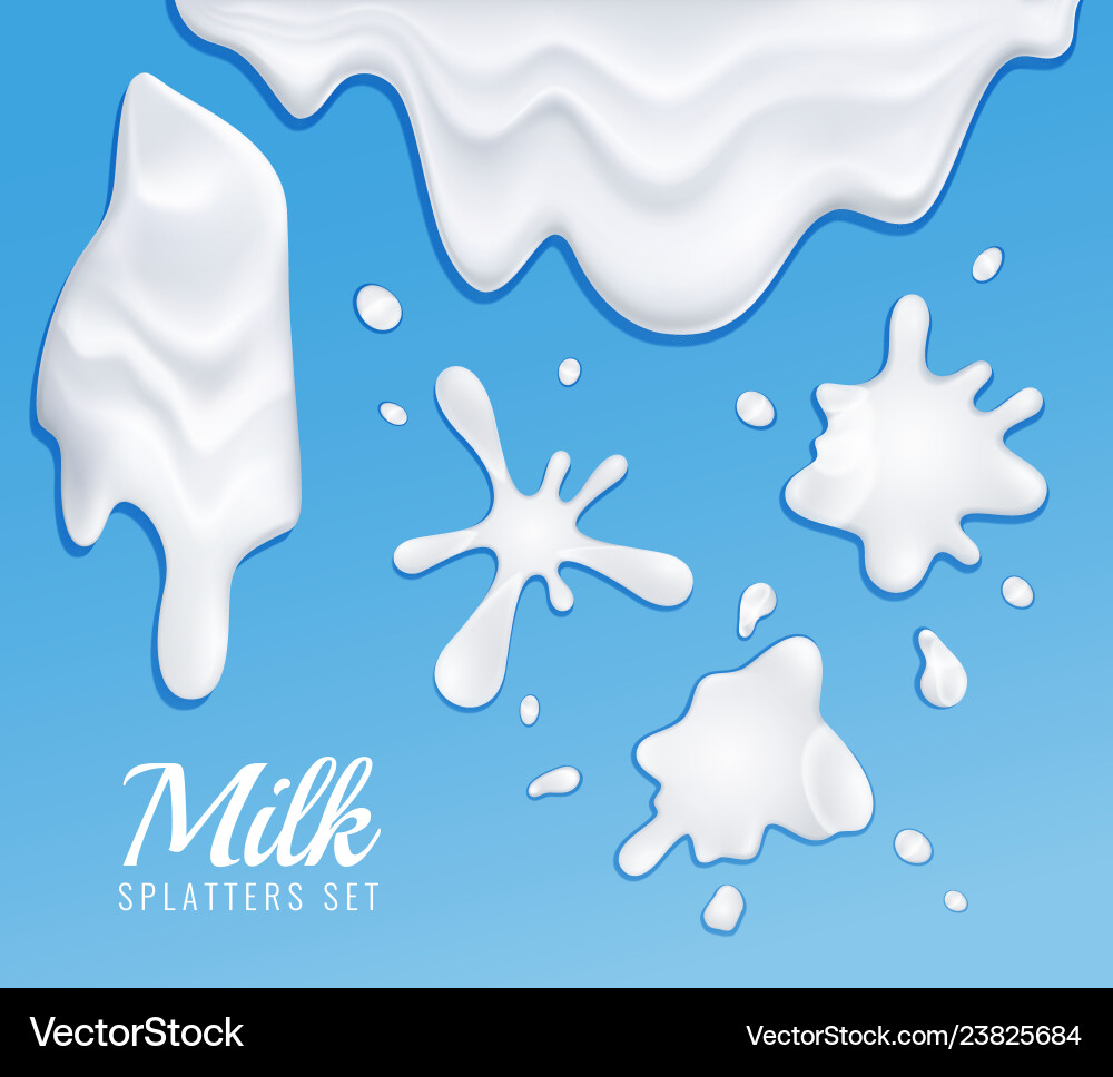 Milk splatters realistic set Royalty Free Vector Image