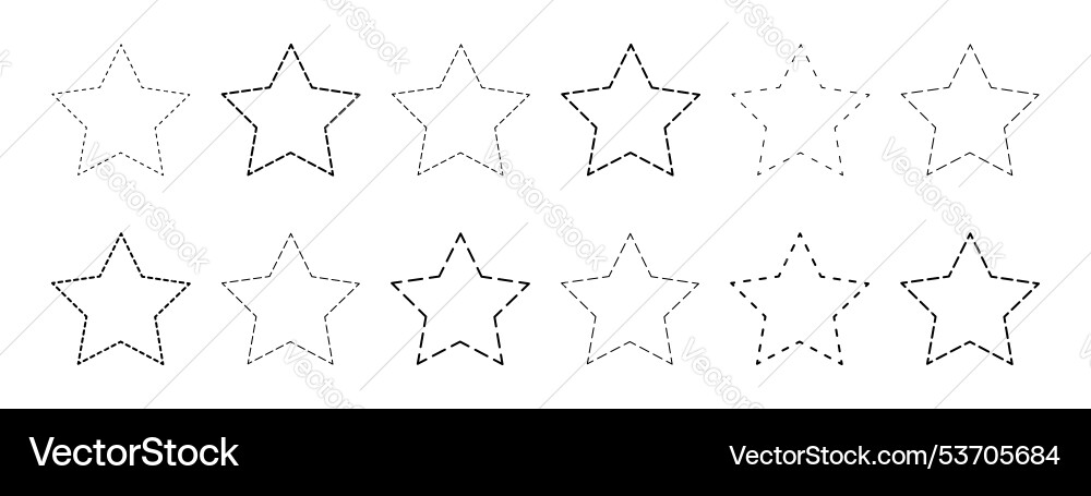 Set of star shapes with dashed lines dotted Vector Image