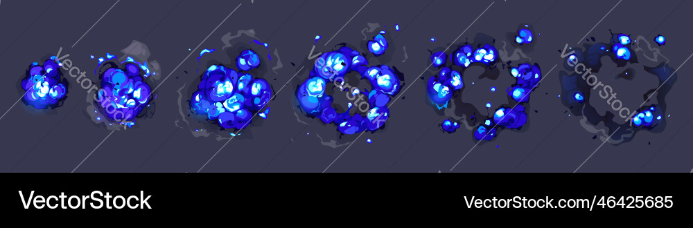 Cartoon set of blue explosion clouds top view Vector Image
