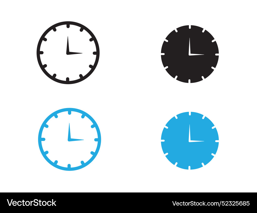 Uhr Ikone schwarz und weiß Umrisszeichen Vektorbild