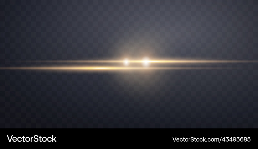 Gold horizontal lens flare sun flash with rays Vector Image