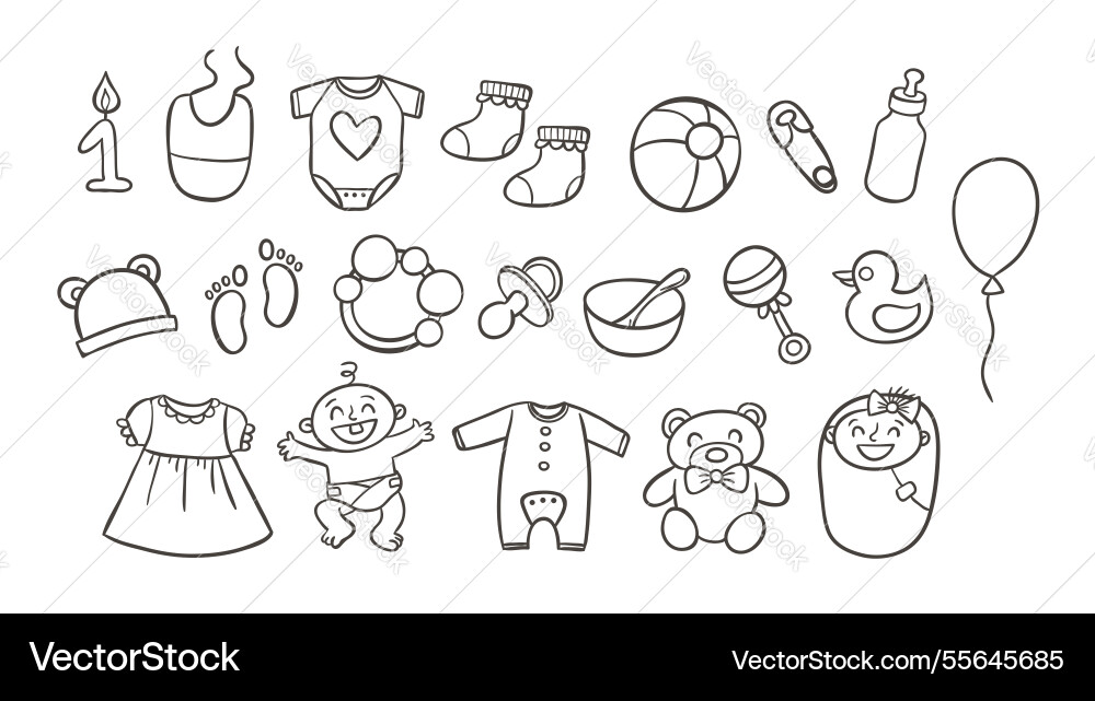 Hand-drawn baby icon set Royalty Free Vector Image