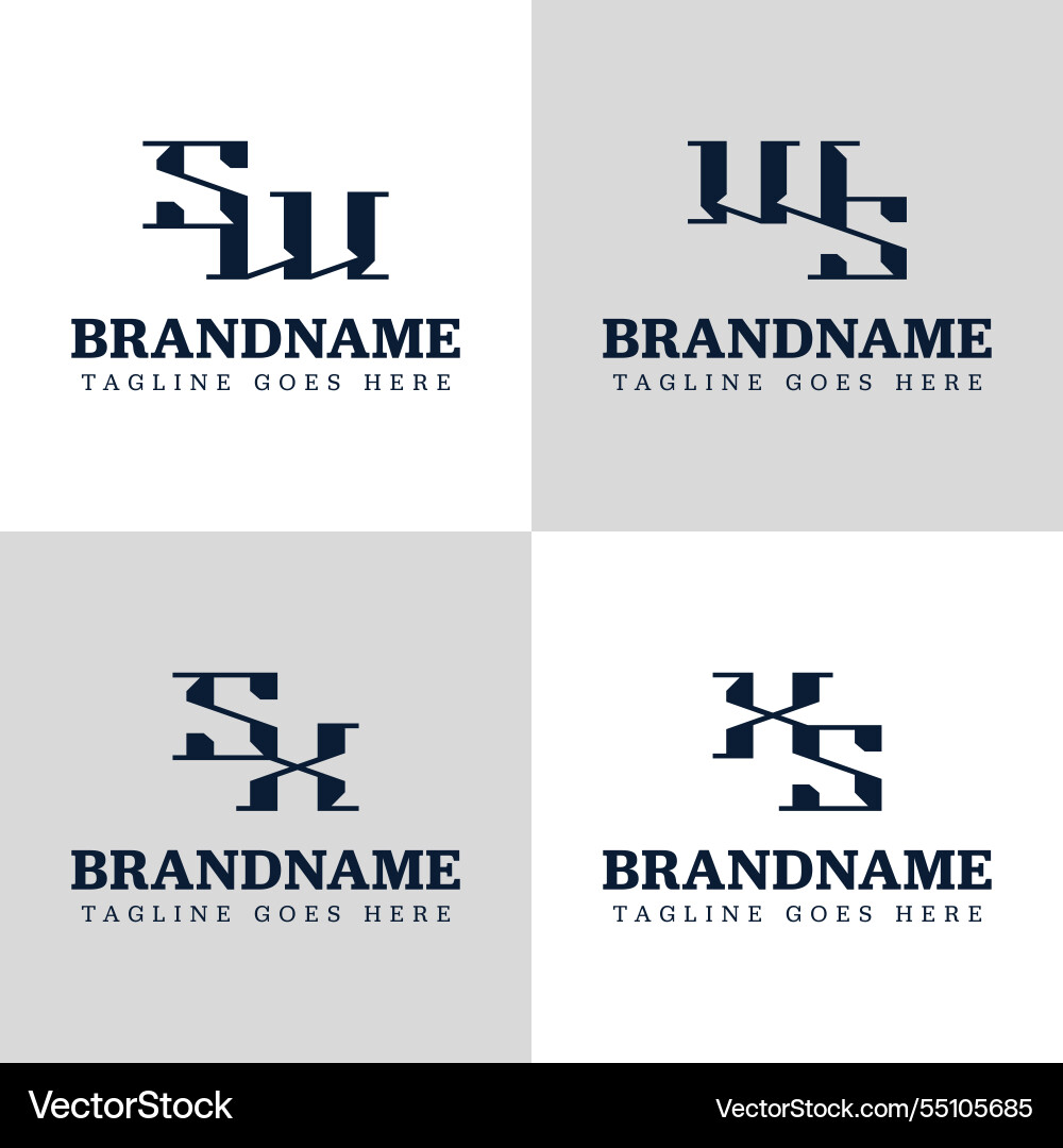 Letters sw ws sx xs monogram logo set for Vector Image