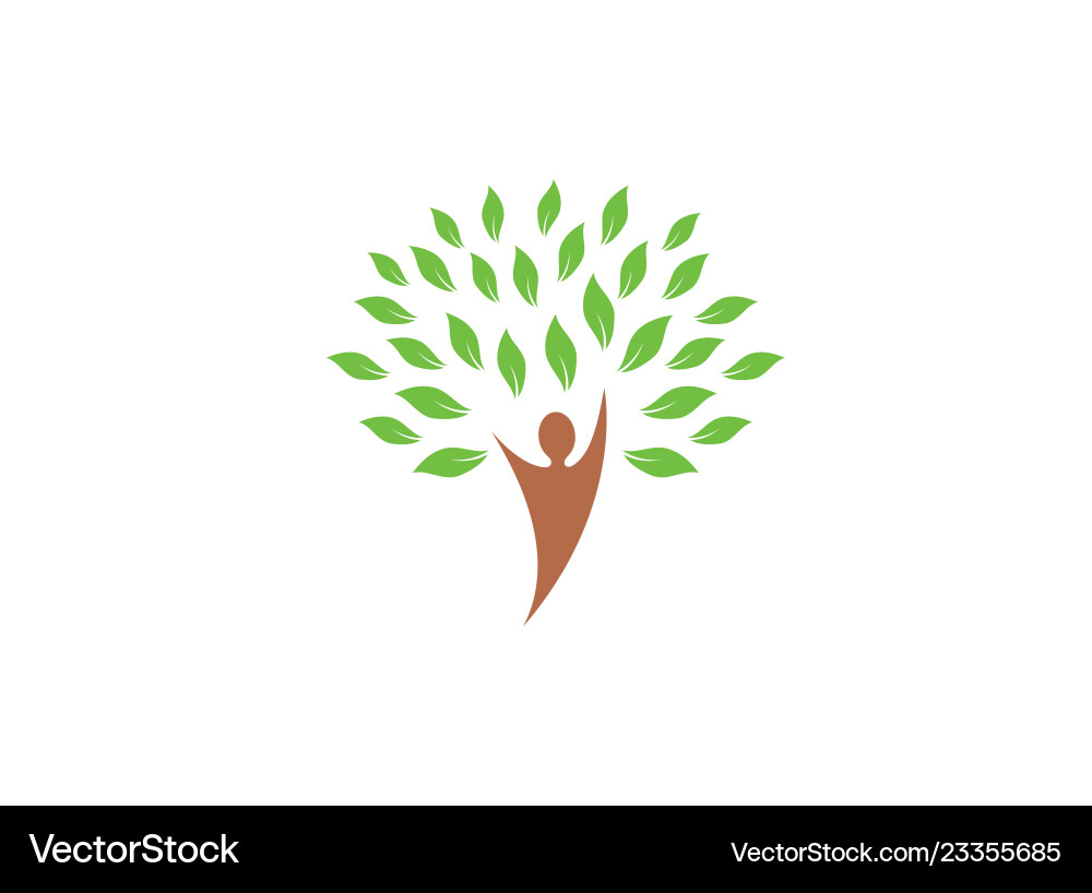 Tree trunk with head and green leaves logo design Vector Image