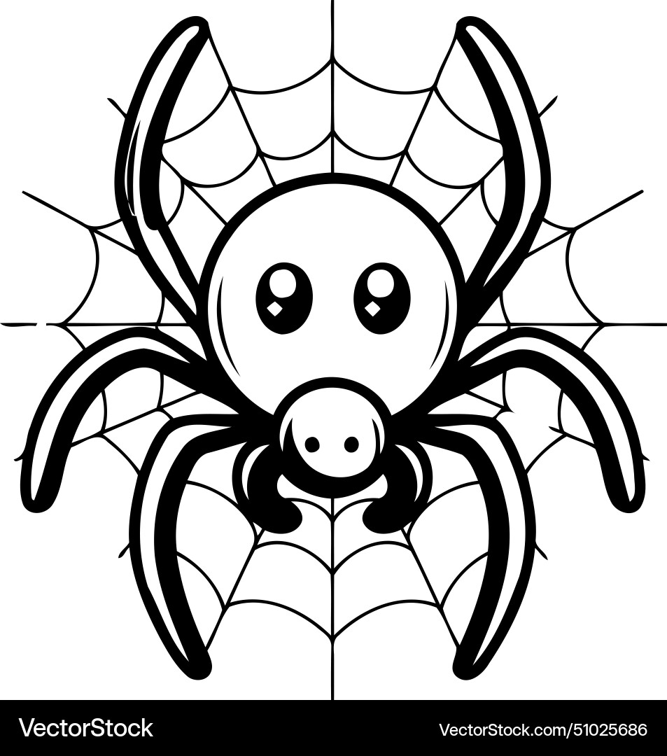 Cute cartoon spider with web on white background Vector Image