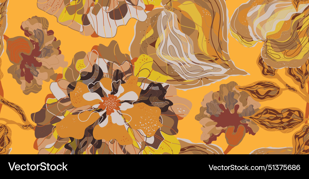 Mosaic stylized blooming flowers and leaves Vector Image
