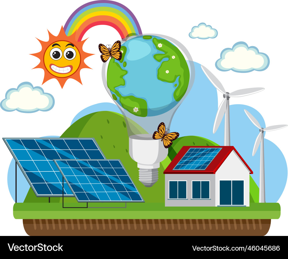 Solar energy with house and cell Royalty Free Vector Image