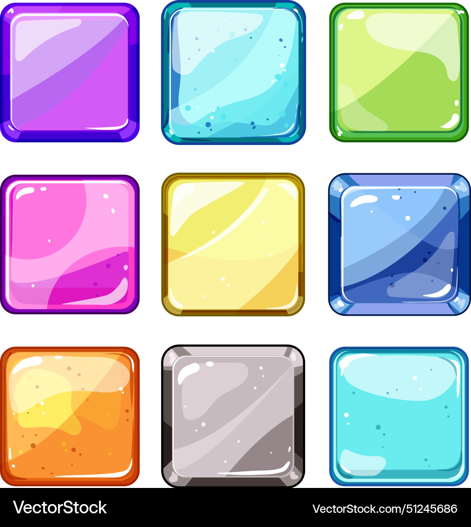 Square game button set cartoon Royalty Free Vector Image