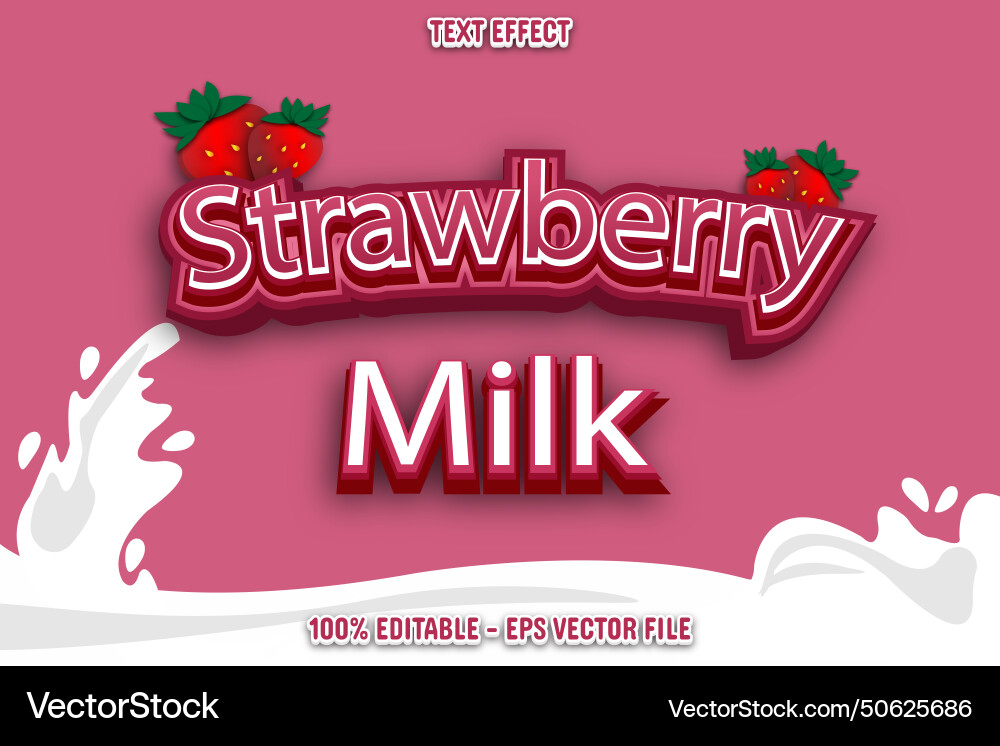 Strawberry milk editable text effect 3d emboss Vector Image