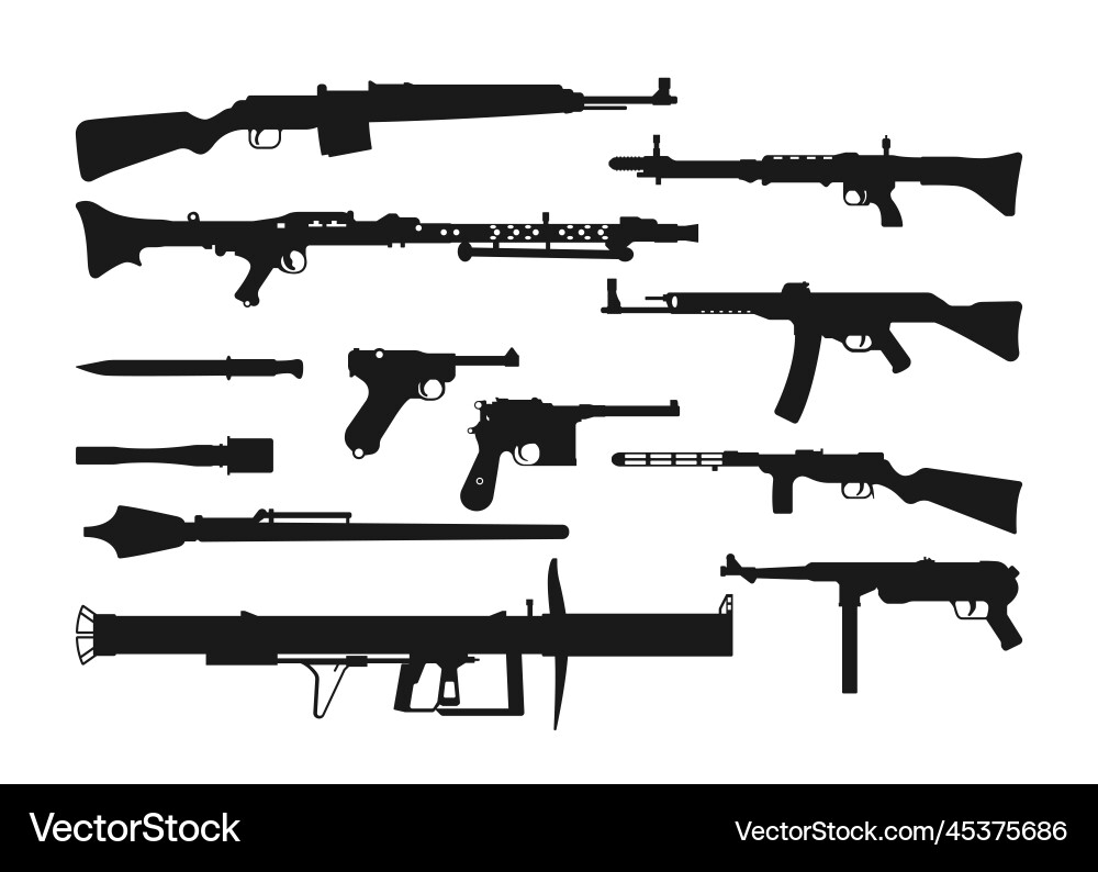 World war weapon silhouettes isolated ww2 Vector Image