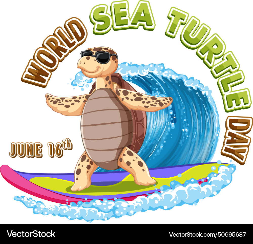 Cartoon sea turtle surfing a wave with style Vector Image