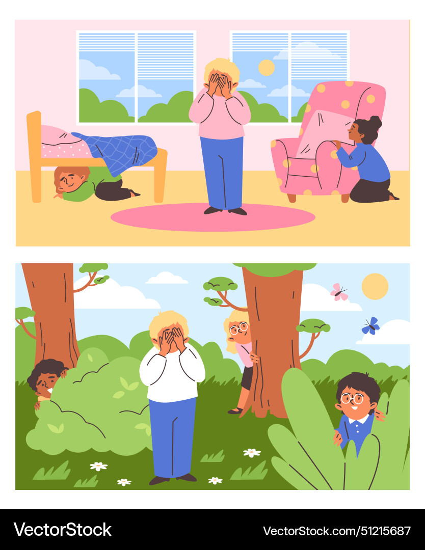 Set of banners about children playing hide Vector Image