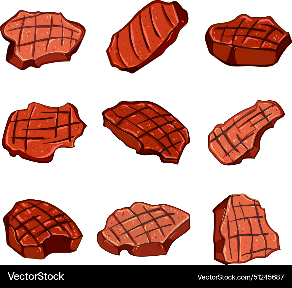 Steak grill set cartoon Royalty Free Vector Image