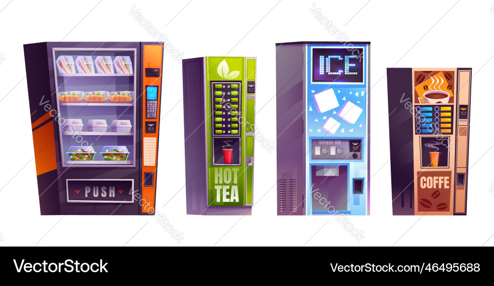 Cartoon set of vending machines on white Vector Image
