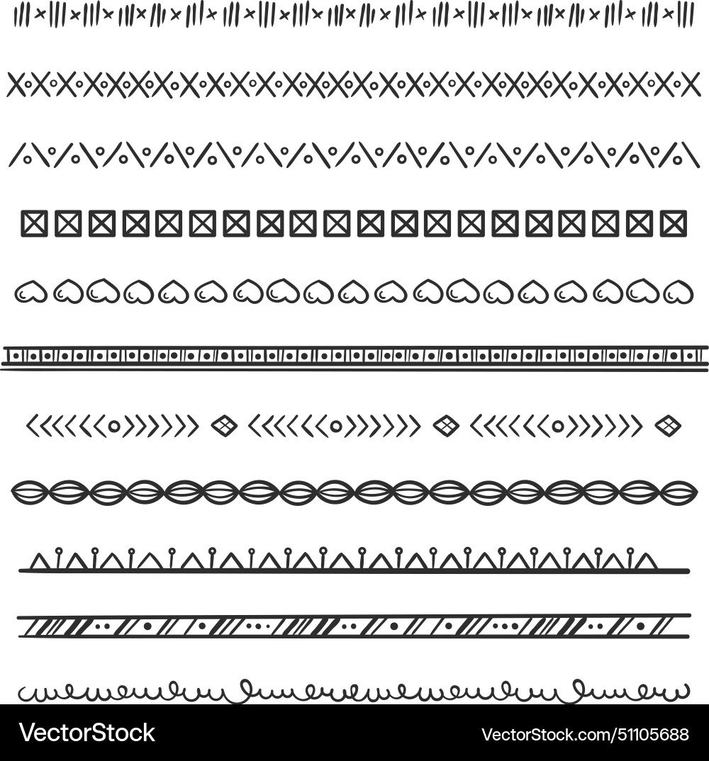 Doodle pattern set simple decorative drawn border Vector Image