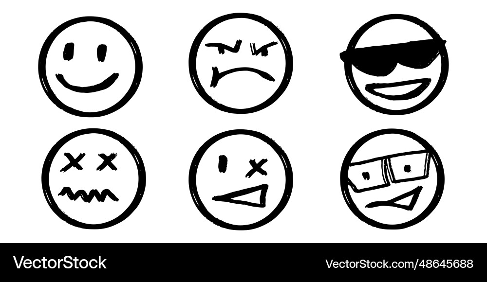 Doodle set emoticons emoji character – Royalty-Free Vector | VectorStock