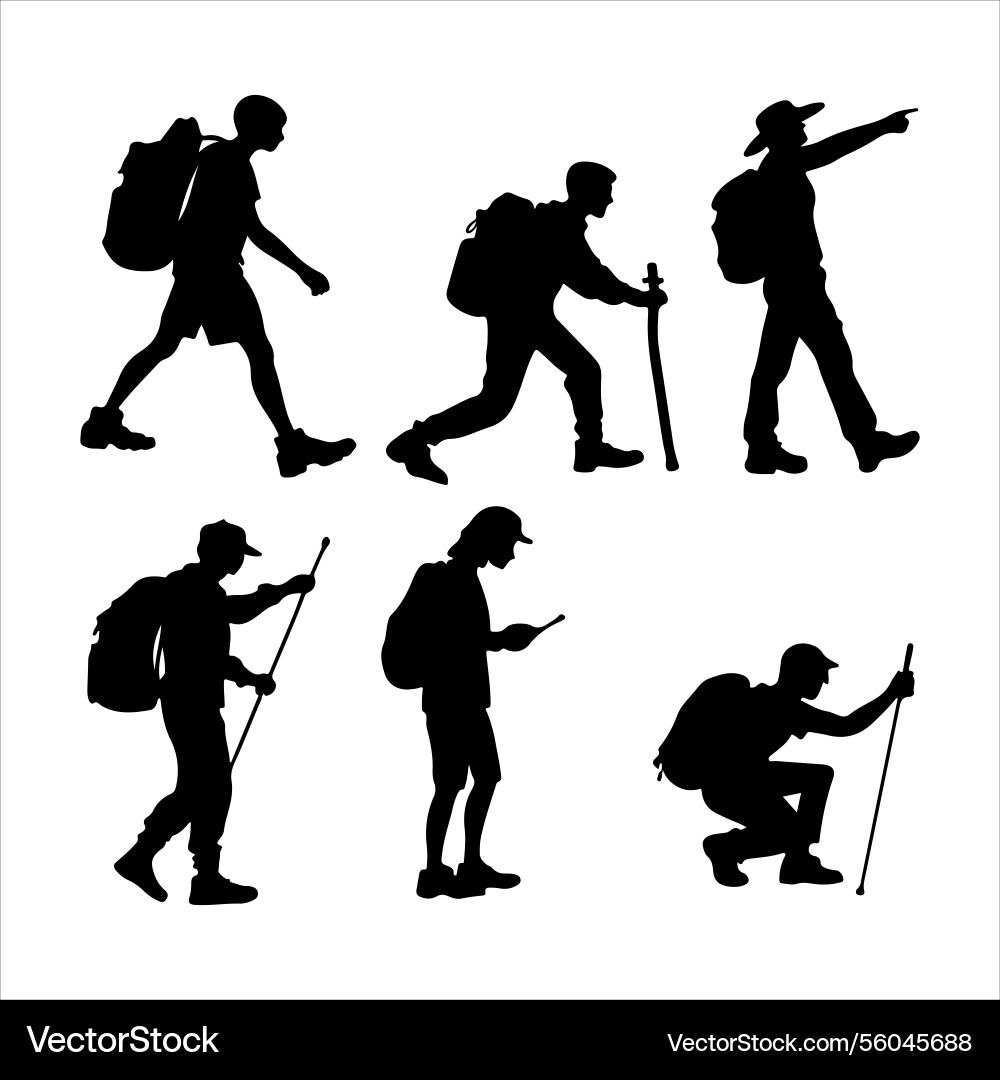 Dynamic hiking silhouette art Royalty Free Vector Image