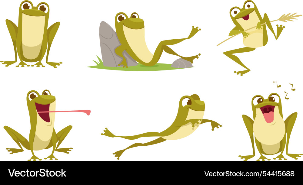 Frog cartoon cute toad in action poses exact Vector Image