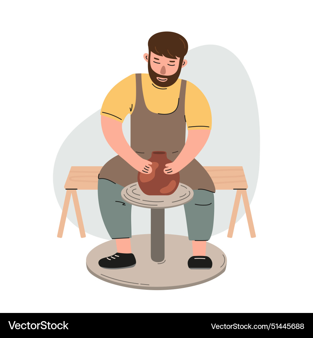 Man character making pot pottery hand made hobby Vector Image