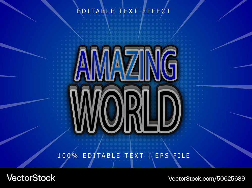 Amazing world editable text effect 3 dimension Vector Image