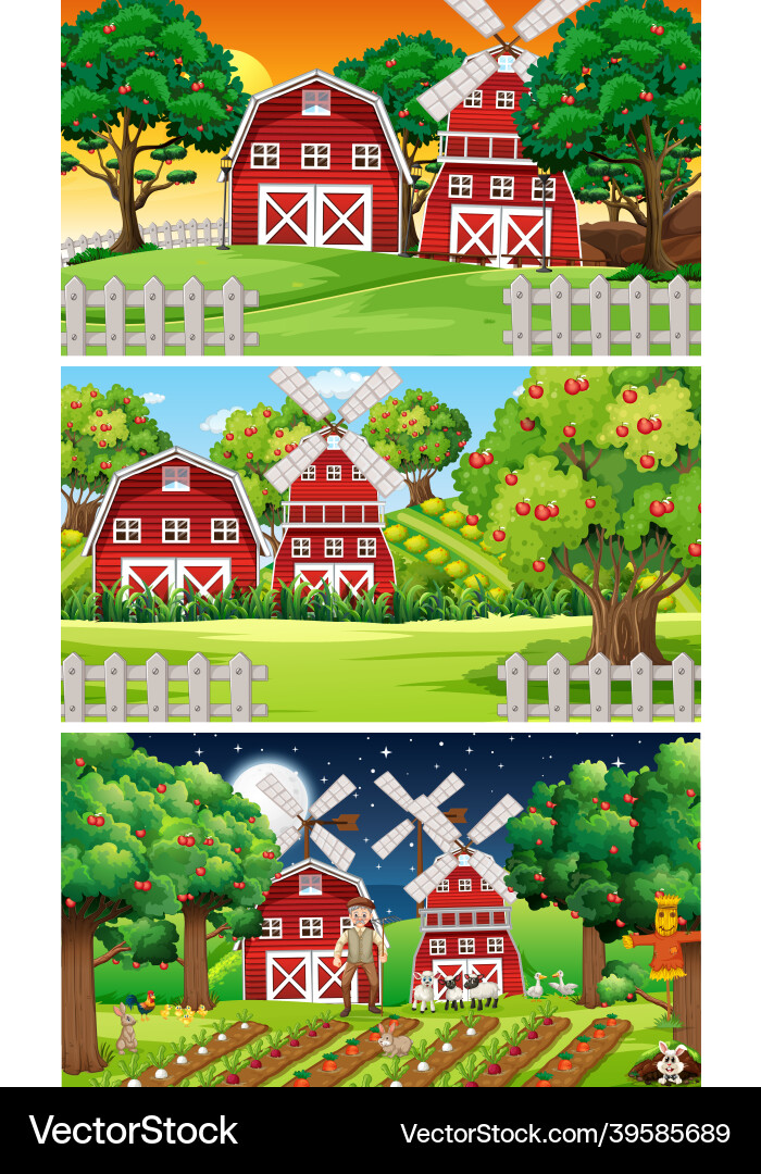 Different farm scenes with old farmer and animal Vector Image