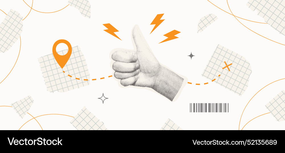 Modern collage with halftone hand thumbs up Vector Image