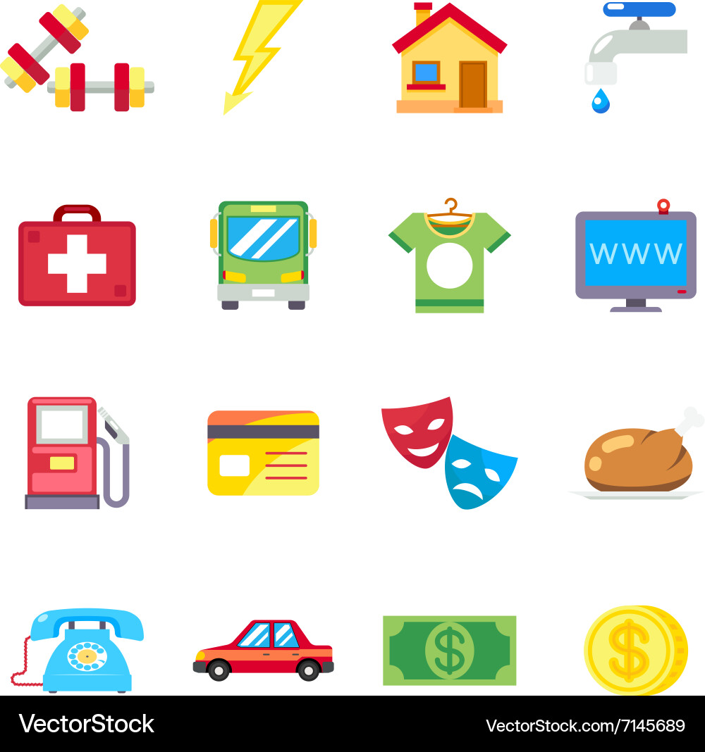 Monthly expenses costs flat icons Royalty Free Vector Image