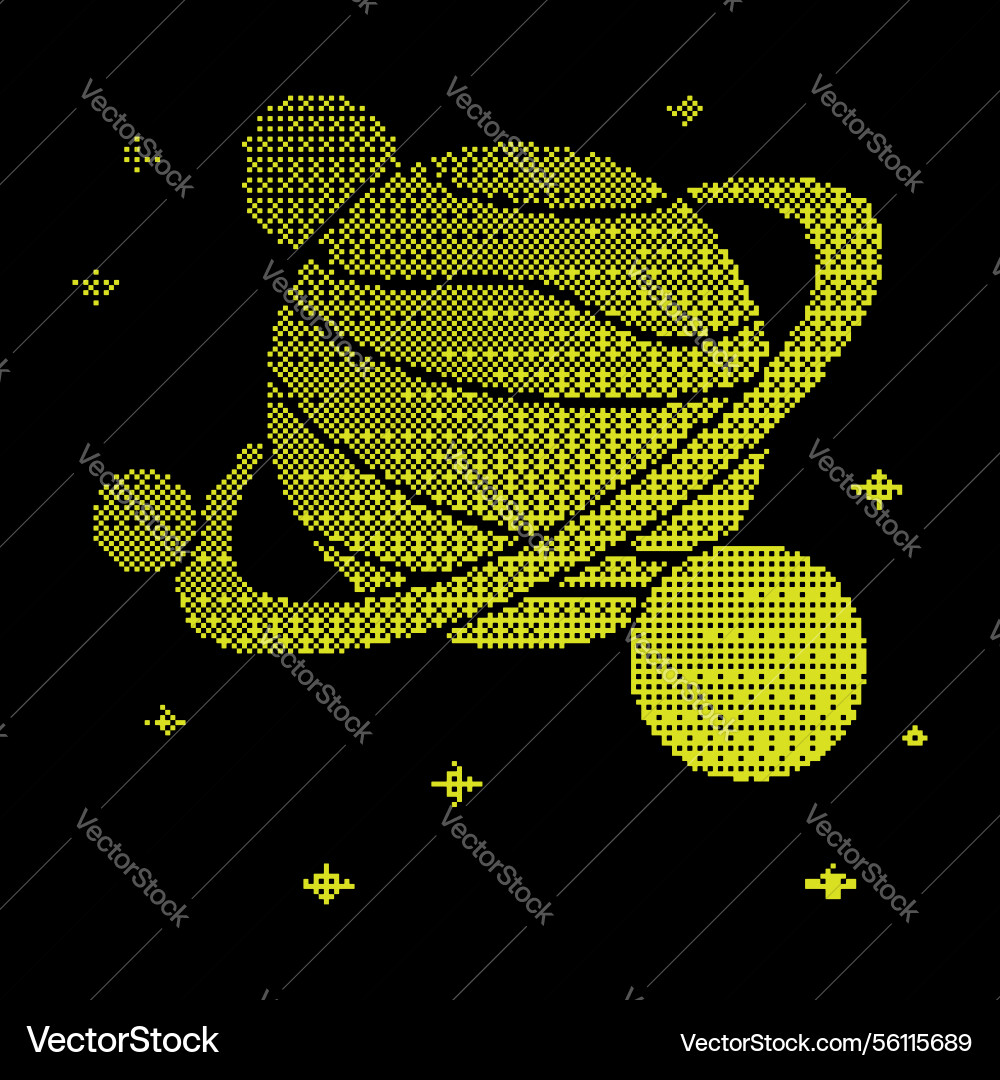 Pixel planetary cluster silhouette icon saturn – Royalty-Free Vector ...