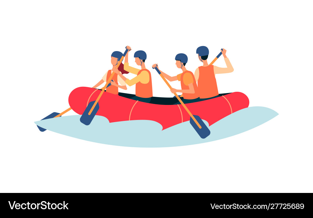 River rafting - cartoon people rowing Royalty Free Vector