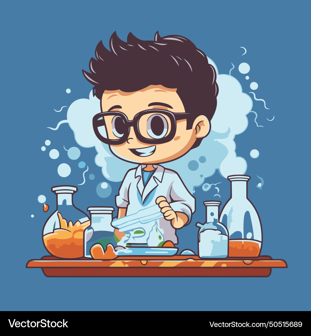 Scientist boy working in the laboratory cartoon Vector Image