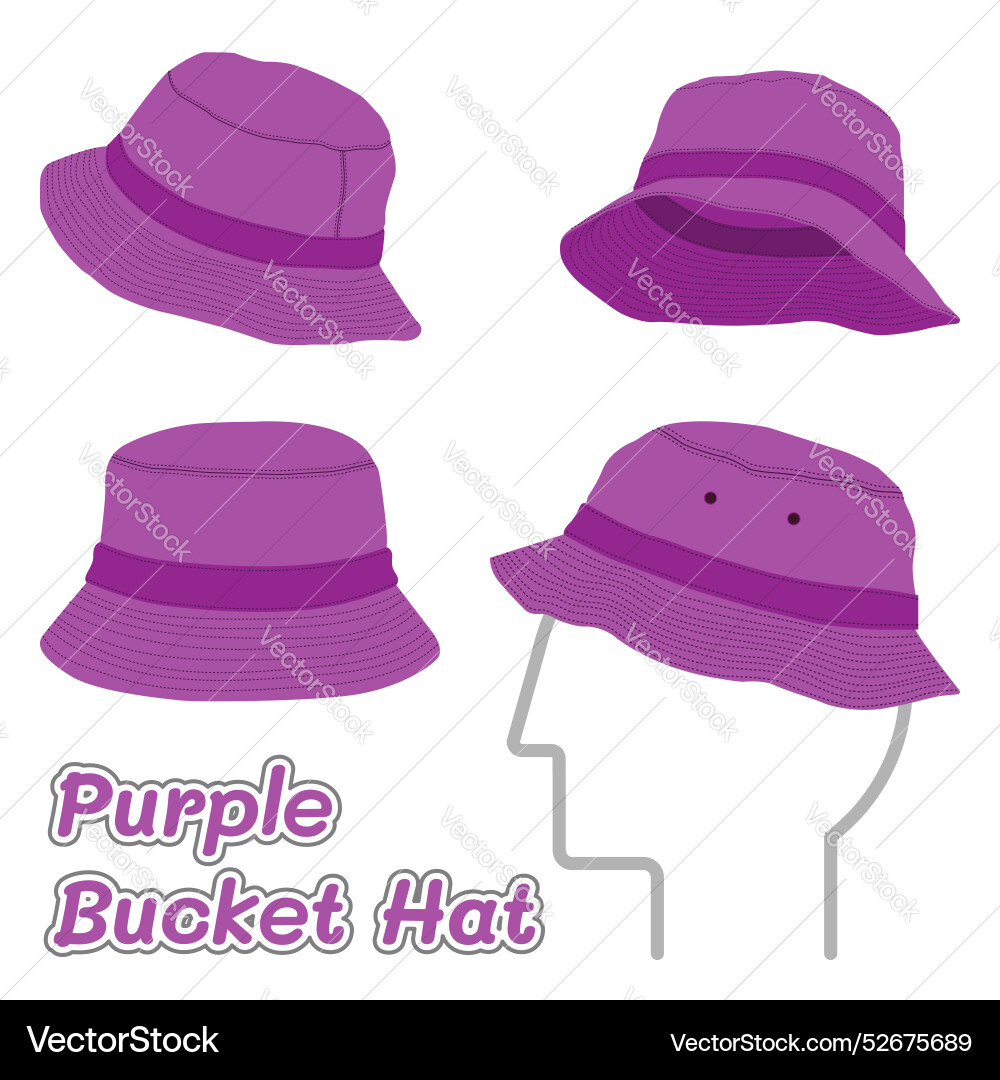 Set blank purple bucket hat for template Vector Image