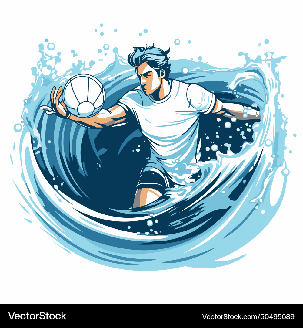 Soccer player with ball on the wave color Vector Image